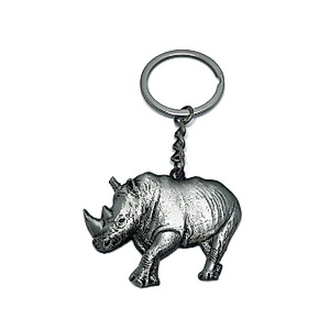 Sonoran Souvenirs RHINOCEROS Pewter Keychain - Good Luck Charm Rhino Decorative Safari Jungle Animals