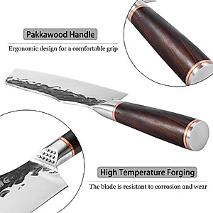 SMTENG Nakiri Knife 7 Inch Professional Chef Knife 3 layer 9CR18MOV clad steel hammered with Ergonomic Pakkwood handle kitchen knife for cooking