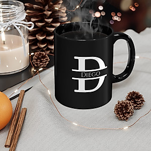 Personalized Monogram Coffee Mug, Initial Letter D Customized for Women Men Girls Boys Dads Moms Friends, Taza de Café Personalizada Con Monograma, Letra Inicial - Black Mug Letter D 11oz