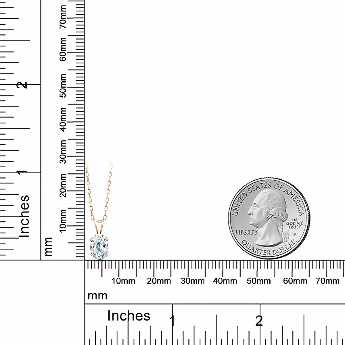 Gem Stone King 14K Yellow Gold Sky Blue Aquamarine Pendant (0.72 Cttw, Gemstone Birthstone, Oval 7X5MM, With 18 Inch Chain)