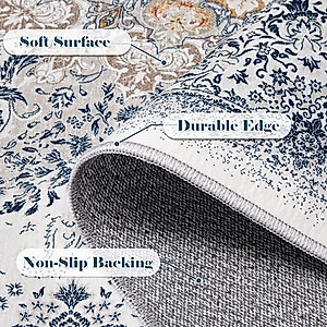 Rugs for Living Room 8x10 Area Rugs: Large Rug Machine Washable with Non-Slip Backing Non-Shedding Stain Resistant, Boho Carpet for Bedroom Dining Room Nursery Home Office Indoor Decor (Blue/Brown)