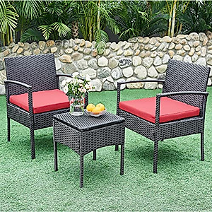 MOOWIND Balcony Furniture Front Porch Bistro Set 3 Piece Outdoor Small Patio Chairs Conversation Set Rattan Wicker for Backyard Pool Garden Lawn