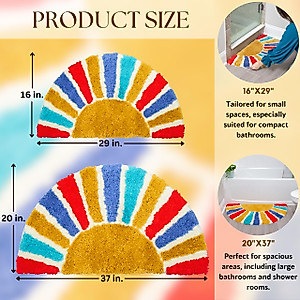 Bathalia Colorful Retro Rainbow Bath Mat, Soft and Fluffy Water Absorbent, Large Half-Circle 20x37 Boho Sun Rug with Non-Slip Backing for Bathroom and Shower Room