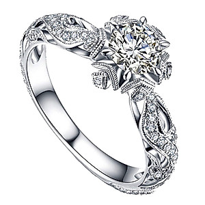 Stainless Steel Rings for Women Diamond Flower Crystal Zircon Ring Elegant Rhinestone Ring Jewellery Women Fashion Full Diamond Zircon Rings Luxury Elegant Wedding Rings Jewelry Gifts, 11