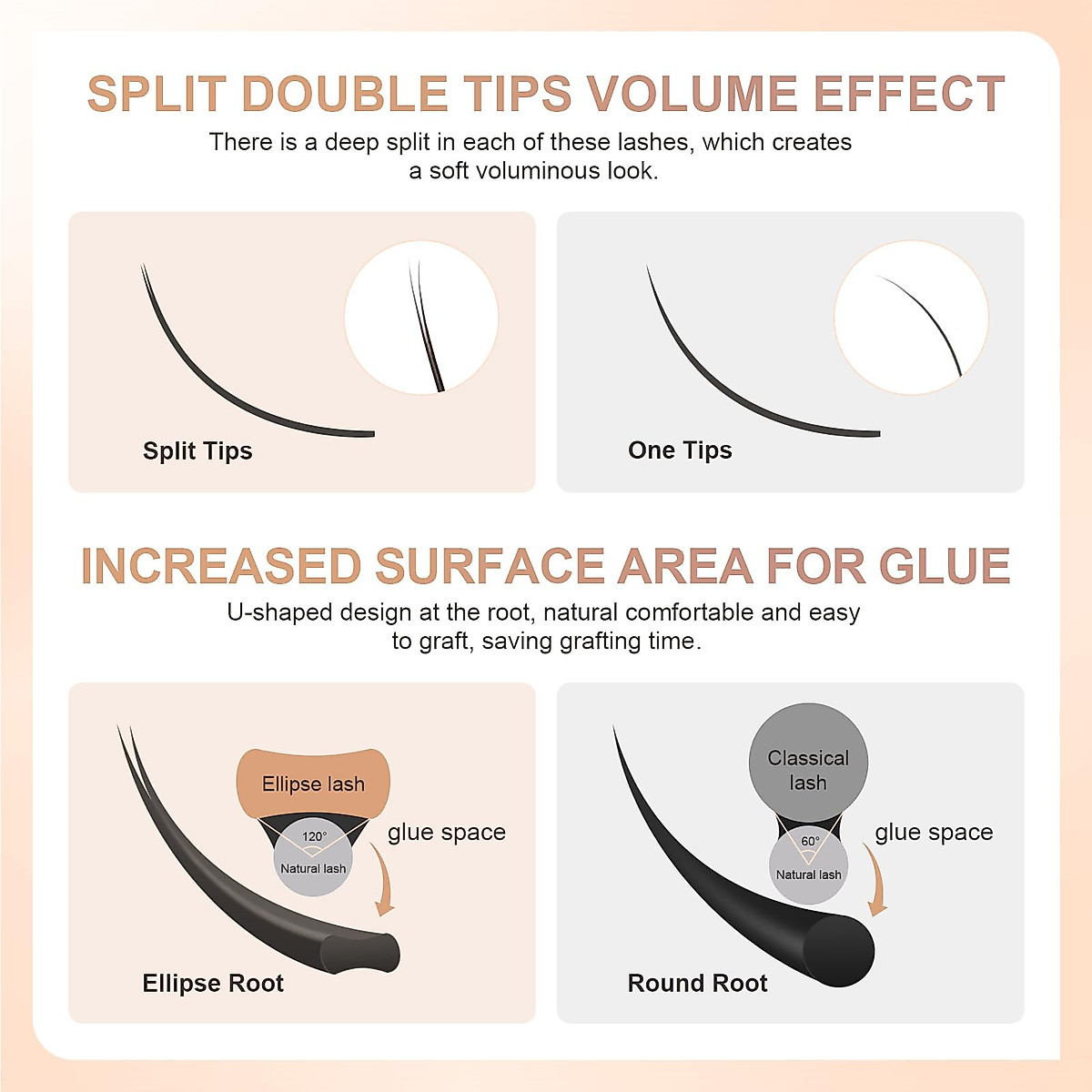 NAGARAKU Double Tips Flat Ellipse Eyelash Extensions Supplies 0.15 D curl 8-15mm Mix Natural Charcoal Color Faux Mink Super Soft Split Tips Individual Lashes