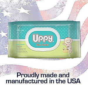 UPPY Shea Butter Baby Wipes – Ideal for Diaper Bag and Traveling. Made With Purified Water. Pleasant Shea Butter Scent. Soft Cloth. Hypoallergenic. Fresh and Clean. Disp Pk 72 ct.