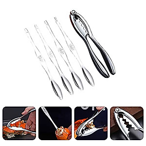 BESTonZON 1 set 5 pcs Crackers Picks Lobster Opener Nut Stainless for Forks Hard Silver Kit Crayfish Eating Shrimp Shell Peel Clamps Tools Seafood Accessories Nutcrackers Claw of and Crab,