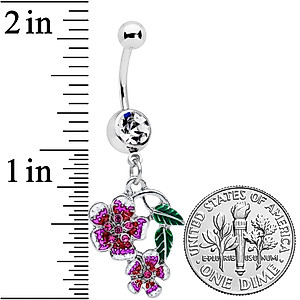 Body Candy Womens 14G 316L Steel Navel Ring Piercing Clear Red Accent Double Flower Dangle Belly Button Ring