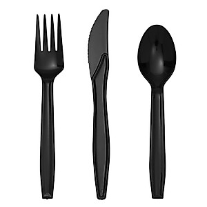 Juvale 144 Piece Black Party Supplies - Serves 24 Disposable Black Paper Plates, Napkins, Cups, and Cutlery, Ideal Party Table Decorations for Birthdays, Halloween Parties & Graduation