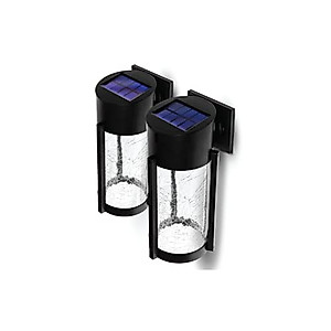 Home Zone Security Decorative Solar Wall Lights - Outdoor Crackle Glass Patio and Fence Wall Lights, 2-Pack Black