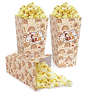 Whaline 30Pcs Popcorn Box Boho Style Paper Popcorn Bucket Rainbow Clouds Printed Orange White Popcorn Containers Holiday Party Favor Popcorn Treat Box for Birthday Movie Party Theater Night Supplies