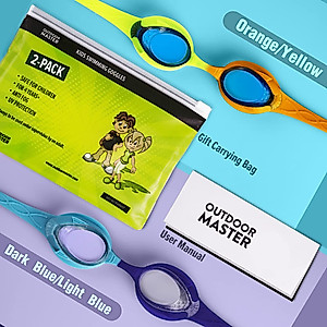 OutdoorMaster Kids Swim Goggles 2 Pack - Quick Adjustable Strap Swimming Goggles for Kids - D