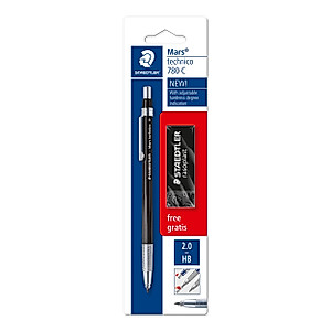 STAEDTLER 780 C BKP6 Mars Technico Leadholder Clutch Pencil with Built-In Sharpener - HB, 2mm Line Width (Pack of 1 + FREE Eraser)