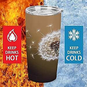 FHENMSA Stainless Steel Insulated Travel Coffee Mug,Blown Dandelion Blossom Print Reusable Car Cup,Thermal Cup for Outdoor with Straw And Lid