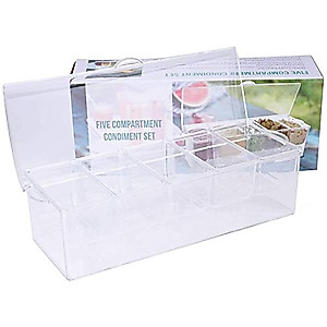 Tebery Large Clear Chilled Condiment Server with Lid and 5 Removable Compartments, Bar Garnish Holder Garnish Tray Salad Platter