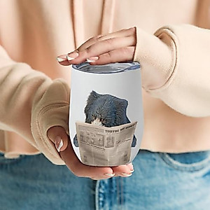 Sloth Bear Reading Newspaper Tumbler 12oz Stainless Steel Vacuum Insulated Wine Cup With Lid - Gifts for Bear Lovers