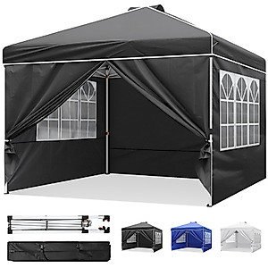 Winkalon 10x10 Pop Up Canopy, Instant Canopy Tent with Removable Sidewalls and Mesh Windows for Vendor Events, Outdoor Craft Show, Farmers Markets (Black)