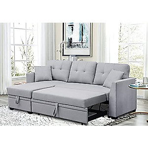 Sleeper Sectional Sofa Pull Out Sofa Bed for Small Spaces Small Sectional Couch Bed for Living Room with Storage Chaise for Apartment Bedroom,Guest Room, Grey