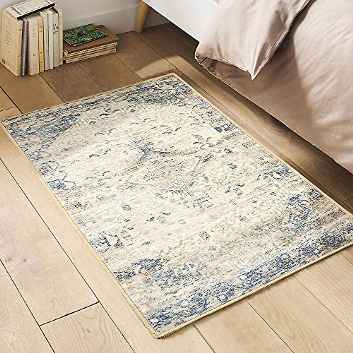 RORA Area Rug 2x3 Non-Slip Machine Washable Boho Vintage Distressed Neutral Small Entryway Rug Persian Throw Rug for Bedroom Kitchen Bathroom Low Profile
