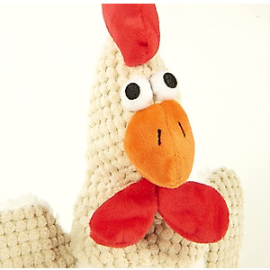 goDog Checkers Skinny Rooster Squeaky Plush Dog Toy, Chew Guard Technology - White, Large