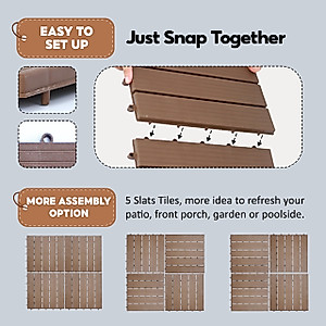 CLOVERHOLM Pack of 9 Composite Deck Tiles, Interlocking Patio Tiles, Decking Tiles Outdoor Waterproof All Weather, Outdoor Shower, Balcony Floor, Porch Flooring, Poolside Walkway (12 Inch, Brown)