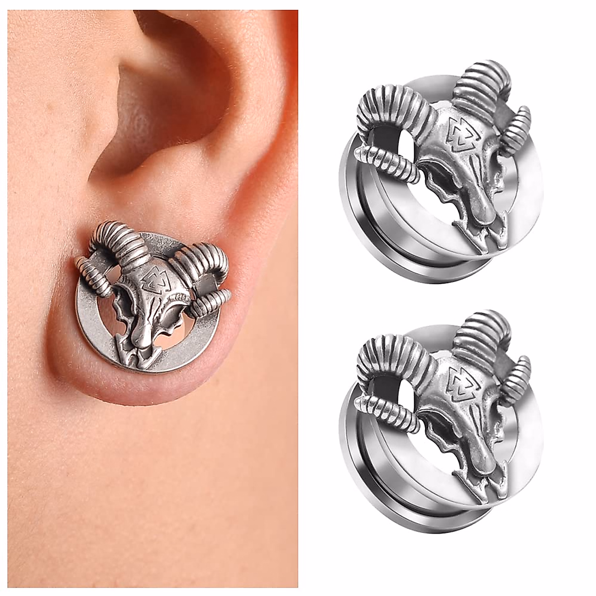 COOEAR Eyelet Ear Plugs Stainless Steel Tunnels Screw back Gauges Sheep Stretcher Expander Earrings Size 2g to 1 inch.