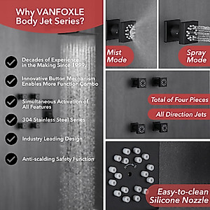 VANFOXLE Shower Faucets Sets Complete Matte Black Shower System,Push Button Diverter Shower Faucet with 2 in 1 Handheld,10 Inch Shower Head with 4 PCS Dual Modes Body Jets（2 Inch)