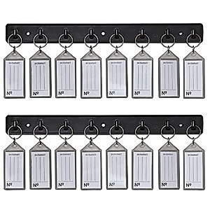 Acrimet Key Tag Rack w/ 8 Keyring Tags (Self-Adhesive Key Storage Rack) (2 Pack) (Black w/Smoke)