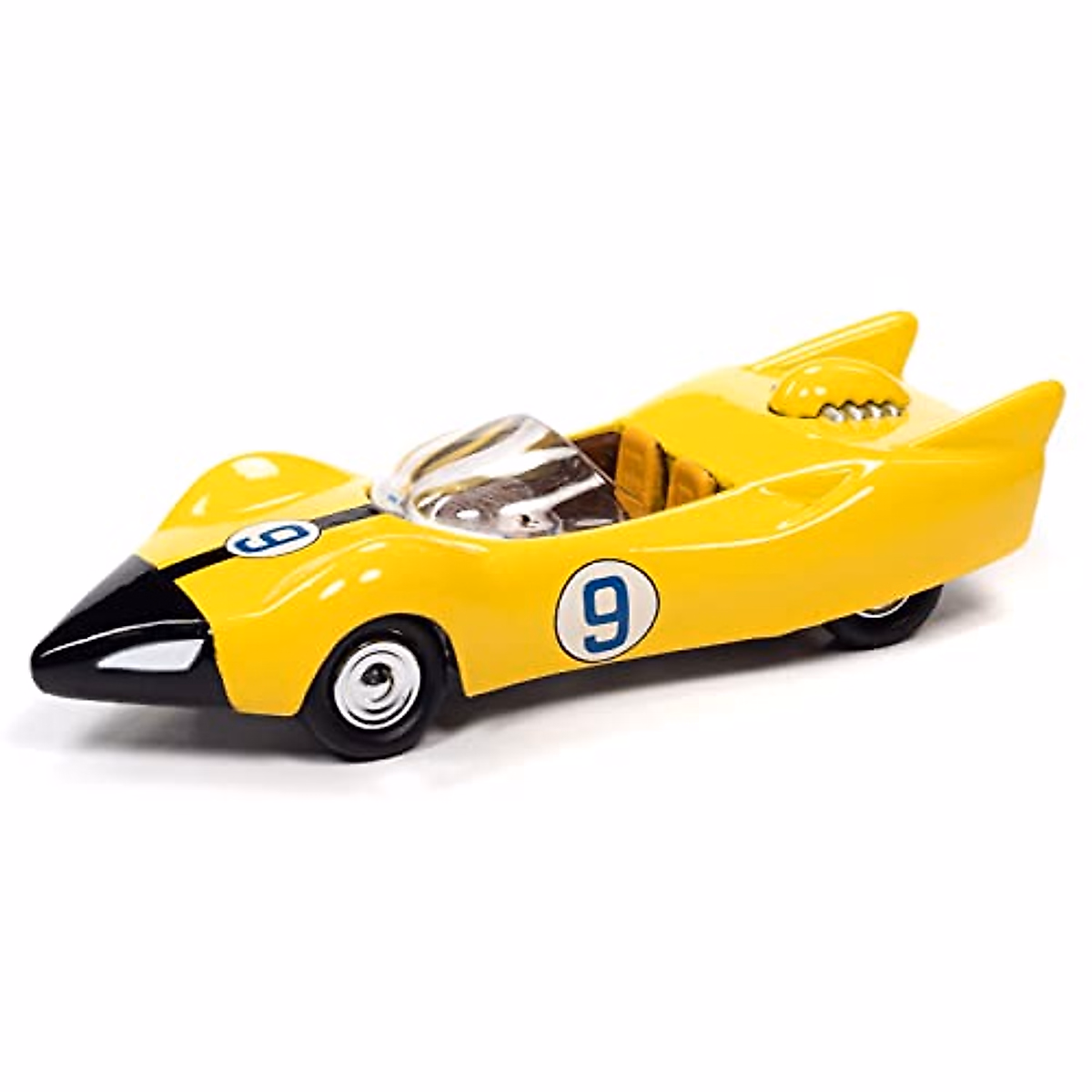 Racer X Shooting Star #9 Yellow with Collectible Tin Display Speed Racer 1/64 Diecast Model Car by Johnny Lightning JLDR015-JLSP121