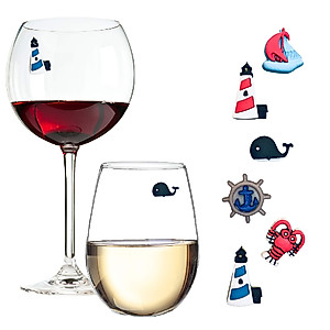 Simply Charmed Nautical Beach Wine Glass Charms - Magnetic Drink Markers for all your Cocktails and Beverages - Set of 6