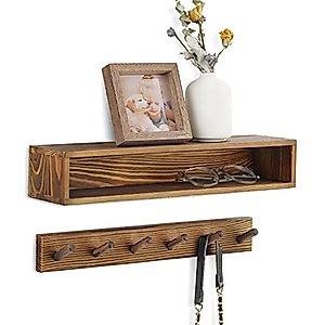 FifthQuarter Coat Hooks Wall Mounted: Easy Installation Rustic Coat Rack with Extra Storage Shelf and Sturdy Wooden Hook for Hanging Decor in Bathroom| Entryway| Bedroom | Hallway