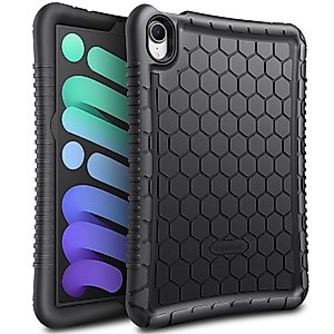 Fintie Silicone Case for iPad Mini 7 (A17 Pro, 7th Generation) 2024 / iPad Mini 6 (6th Gen) 8.3 Inch - [Honey Comb Series] Soft Lightweight Anti-Slip Shockproof Kids Friendly Cover, Black