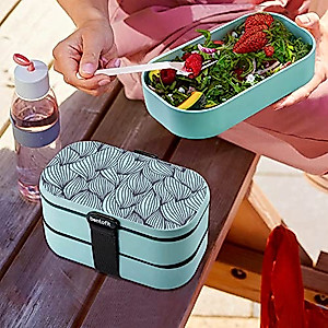 Bentofit Premium Bento Box Adult Lunch Box - 45oz 2-Compartment Container with Cutlery & Sauce Holder for Convenient On-the-Go Meals, Microwavable (Wathet Blue)