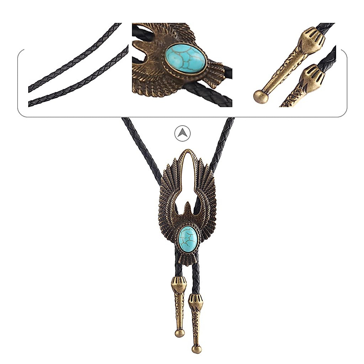 GelConnie Turquoise Bolo Tie Redeo Leather Necktie Peace Dove Vintage Rope Necklace Western Jewlry for Men, Women PL0020-gold