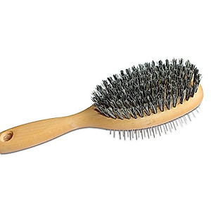 Mars Professional 1" Pin and Bristle Mane and Tail Brush for Horses, Stainless Steel, Nylon Bristle, Wooden Handle, Made in Germany