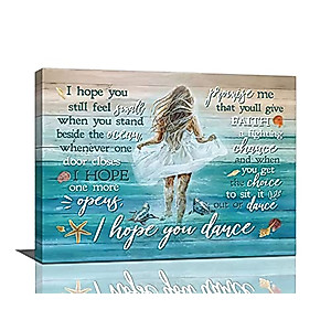Beach Canvas Wall Art Ocean Coastal Shell Starfish White Dress Girl Wall Decor I Hope You Dance Pictures Painting Prints Coastal Theme Framed Artwork Decor for Bathroom Bedroom Living Room 12"x16"