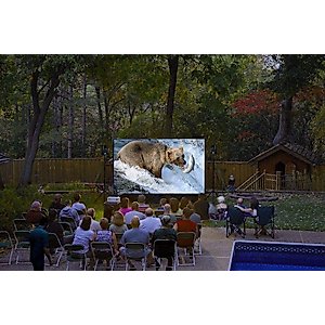 QuikScreen Complete Theater System! 12’ Projection Screen with HD Savi 4000 Lumen Projector, Sound System, Streaming Device w/WiFi, Lockable Storage Cabinet (BT-100)