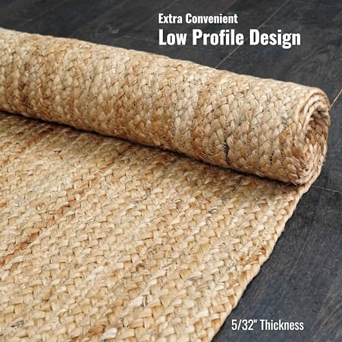 Homespice George Natural Jute Rug 4x6', Beautifully Hand Braided Farmhouse Rug in Rustic Burlap Style, Reversible, and Durable Braided Rug