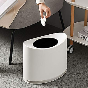 ZHANGJINYISHOP2016 Trash Garbage Can Double-Layer Trash Can, 10L Plastic Fashion Office Waste Paper Basket with Sturdy Plastic Liner, Oval Shape Trash Can Waste Bin (Color : White)