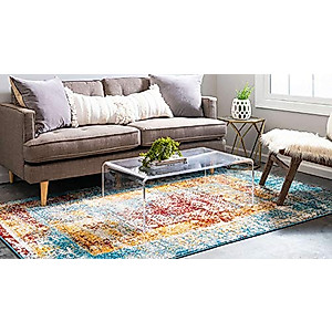 Unique Loom Rosso Collection Traditional, Medallion, Distressed, Bohemian, Vintage, Southwestern Area Rug, 4 ft x 6 ft, Multi/Blue