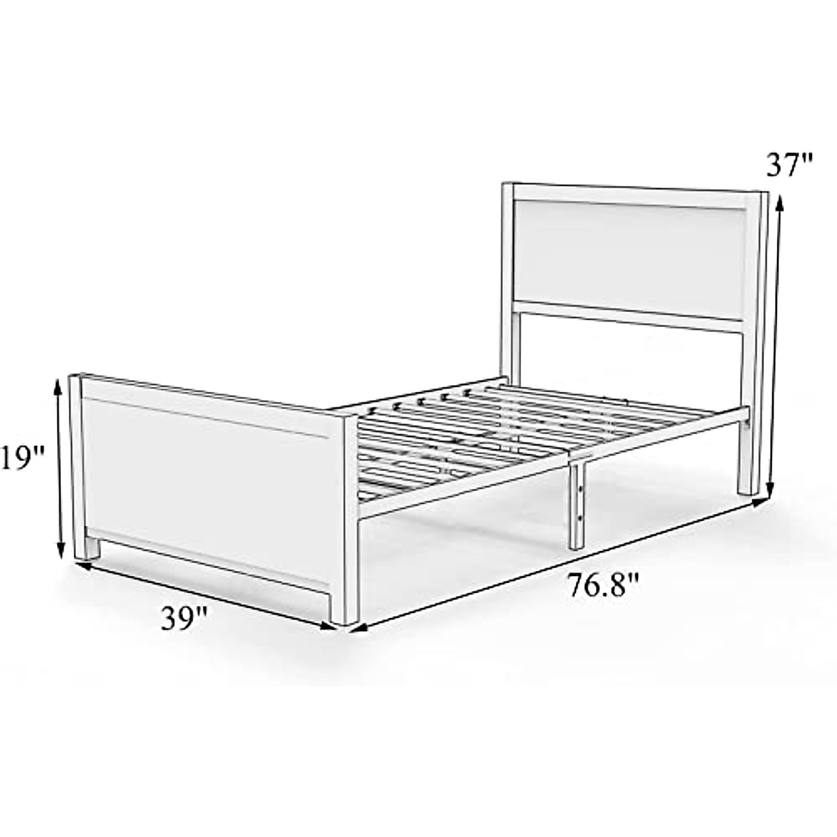 Catrimown Twin Size Metal Bed Frame with Rustic Brown Wooden Headboard，Mattress Foundation，Large Under Bed Storage，Metal Slat Support，No Box Spring Needed,Easy Assembly