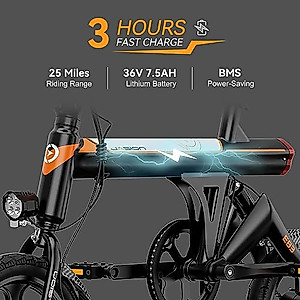 Jasion EB3 Electric Bike for Adults 21mph Folding Adults Electric Bicycles, 350W Brushless Motor, 36V 7.5Ah Battery, Center Suspension, 3 Levels Assist, 14" Foldable ebike for Adults and Teens