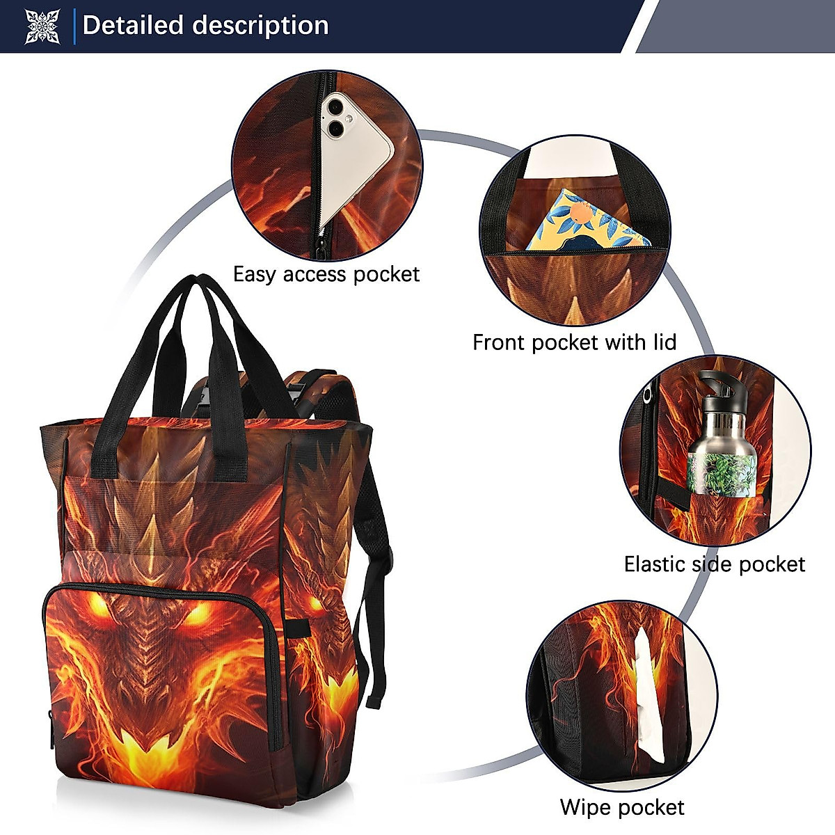 xigua Dragon Head Red Diaper Bag Backpack Multi Function Baby Changing Bags Waterproof Large Capacity Travel Back Pack for Mom Dad