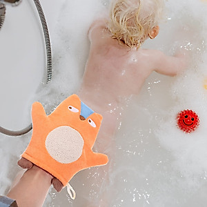 Uonlytech Natural Loofah Sponge 3pcs Skin- friendly Kids Bath Mitts Lovely Animal Shower Gloves Soft Terry Cloth Bath Puppet Baby Washcloths Shower Loofah Sponge for Kids Mens Body Scrubber