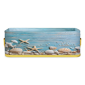 TULIMET Starfish Summer Beach Bathroom Basket for Storage, Fabric Toilet Tank Paper Basket with Handle for Organizing, Small Storage Bins Bathroom Decorative Box