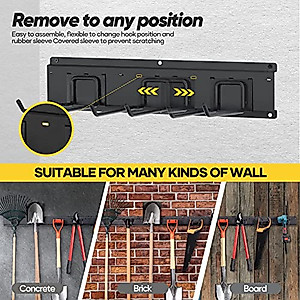 Fogein Garage Garden Tool Organizer Wall Mount,Garage Organization and Storage,Heavy Duty Garage Organization Rack with 6 Double-Hooks,Hold Up to 264lbs