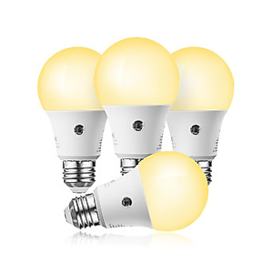 EDISHINE Dusk to Dawn Light Bulbs Outdoor, A19 LED Light Bulb 2700K Warm White, 9W Equivalent 60W, Automatic On/Off, Dual External Sensor, 800LM Bright Light Bulb, E26 Base, 4 Pack, UL Listed