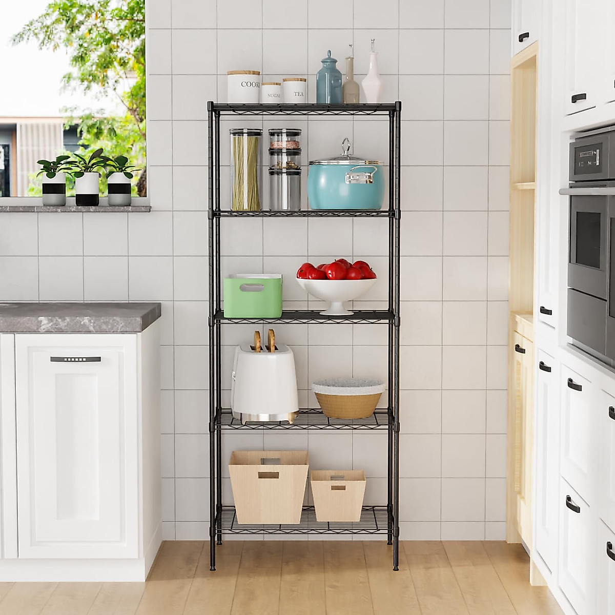 PayLessHere Shelves Shelf Wire Shelving Heavy Duty Storage 5 Tier Shelves with Adjustable Height Sturdy Steel Construction Certified by NSF Maximum 1250lbs Capacity Easy Assembly (Black, 24×14×60)