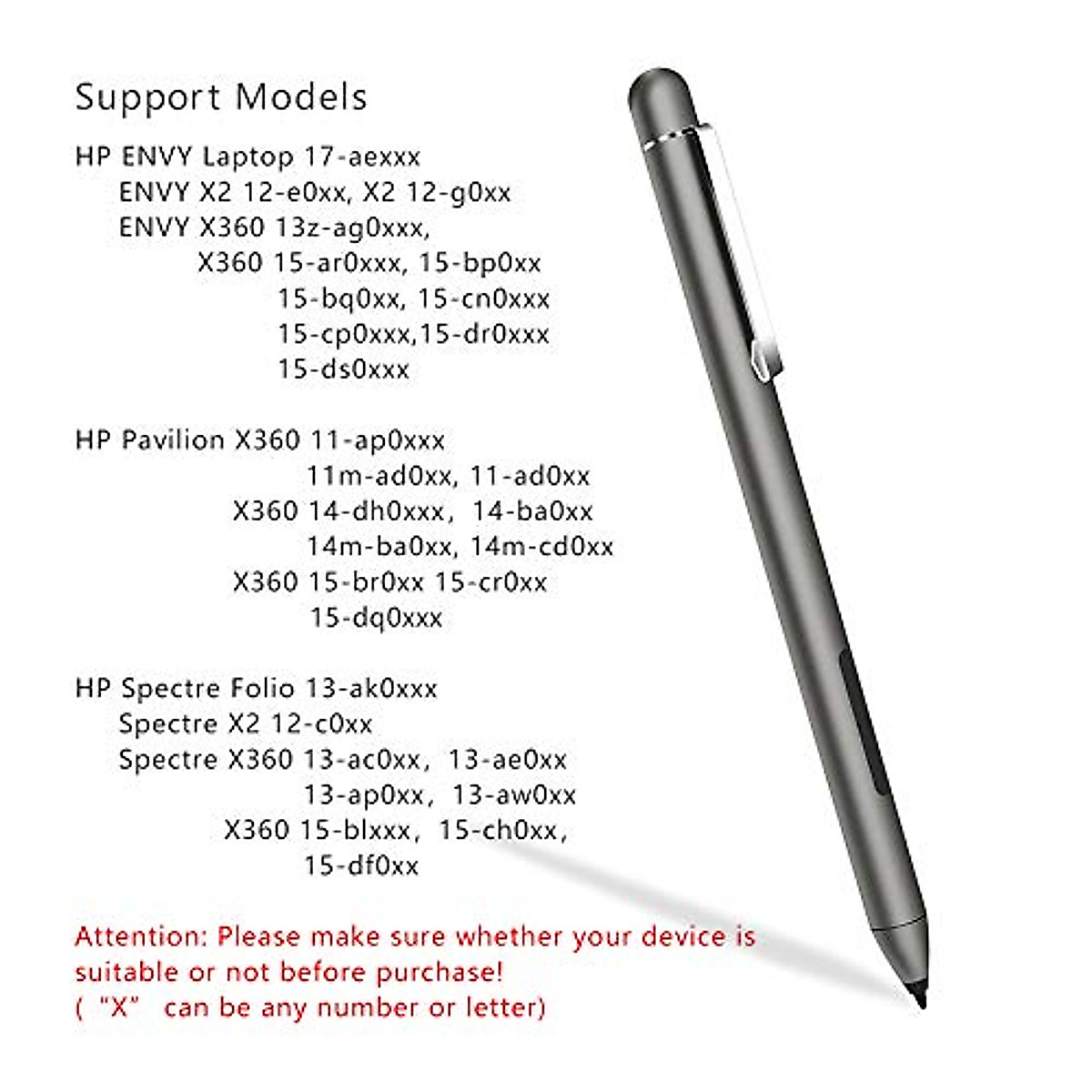 Active Pen for HP Specter X360 Envy X360 Pavilion x360 Spectre x2 Envy x2 Laptop-Specified Surface Pen Microsoft Pen Protocol Inking Model (Grey)