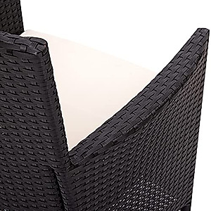 ERYE 7 Pieces PE Wicker Rattan Dining Sets Include Tempered Frosted Glass Table,6 Armchairs and Cushions, All-Weather Outdoor & Patio Conversation Dinner Furniture for Garden Backyard,Black +Beige